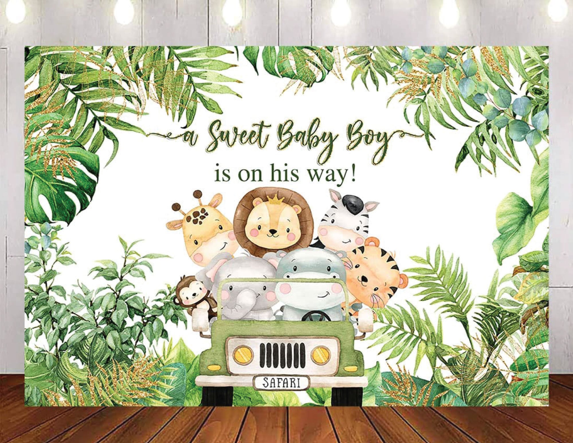 Safari Baby Shower Backdrop Jungle Safari Animals Banner A Sweet Baby ...