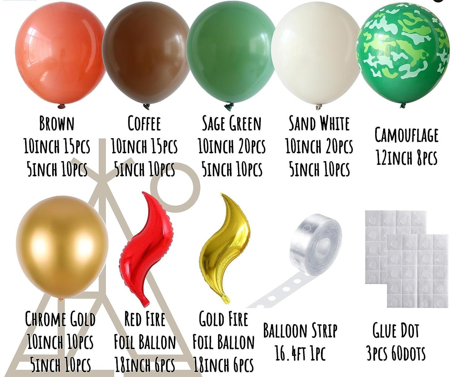 Camping Balloon Garland Arch Kit Sage Green Brown Camouflage Balloons ...