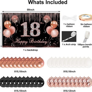 18th Birthday Banner Backdrop Decorations With Confetti Balloon Arch ...