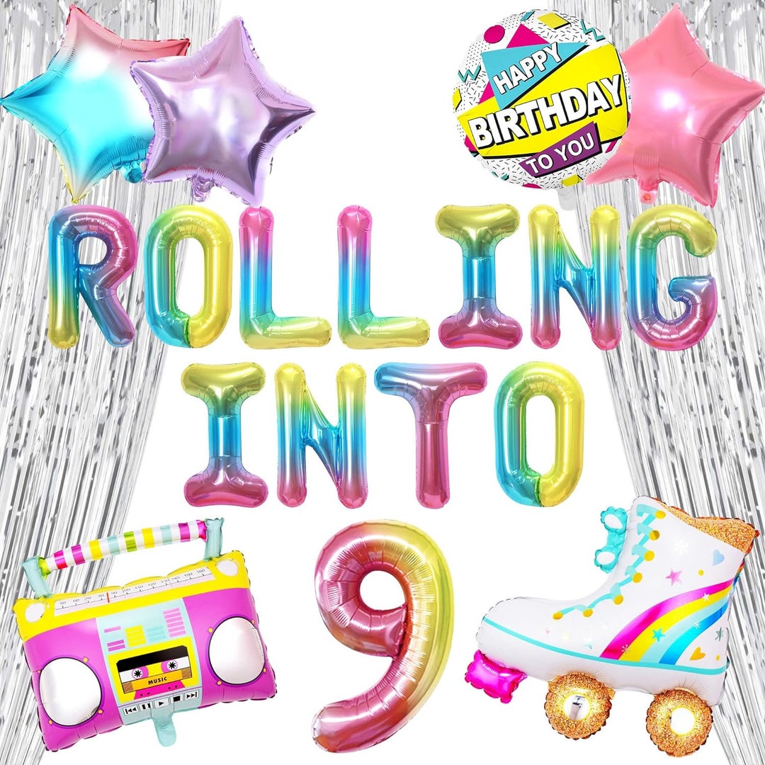 Rolling Into 9 Birthday Decoration Rolling Into 9 Balloons Skate Party ...