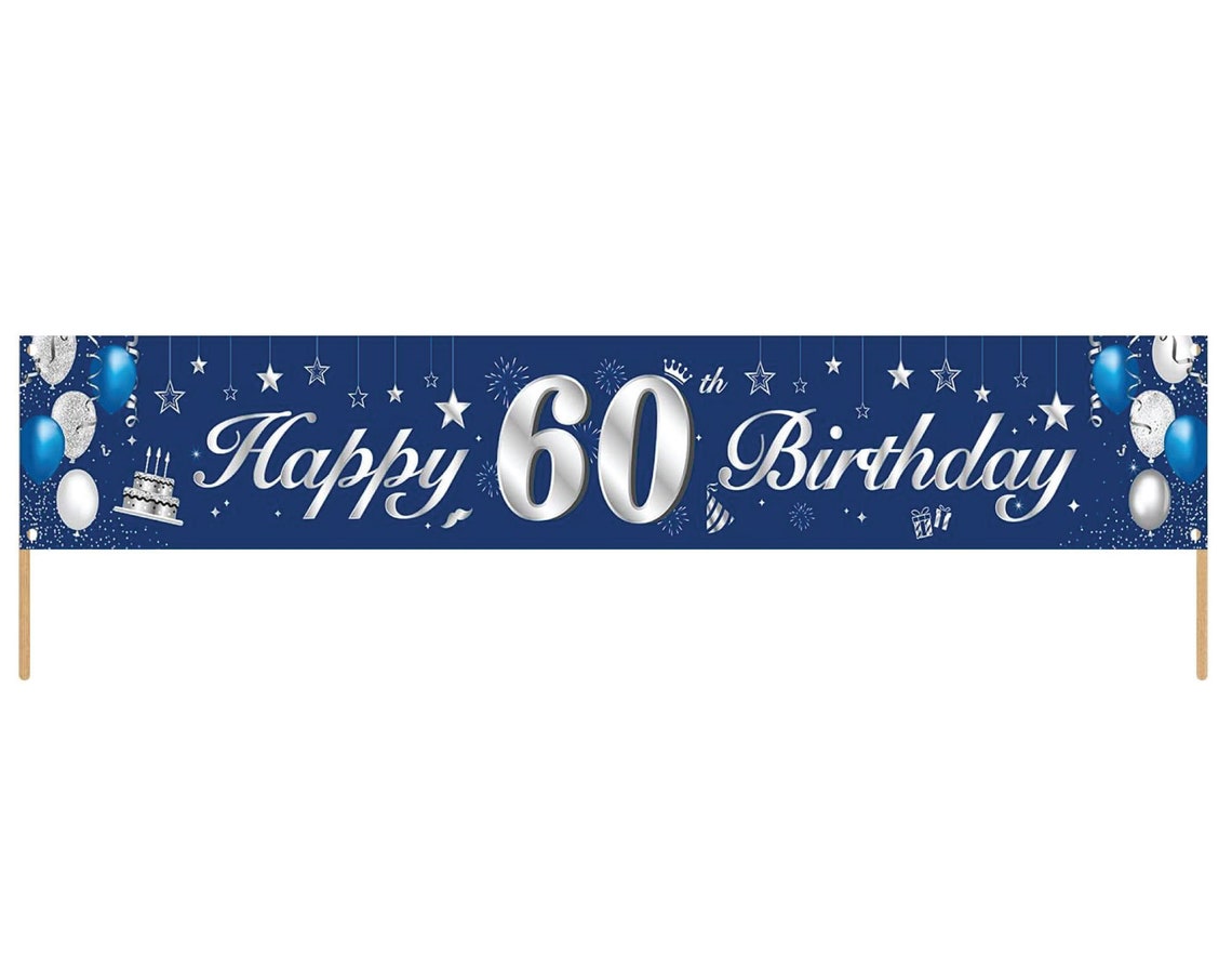Large 60th Birthday Banner Backdrop Decorations for Men Women Silver ...