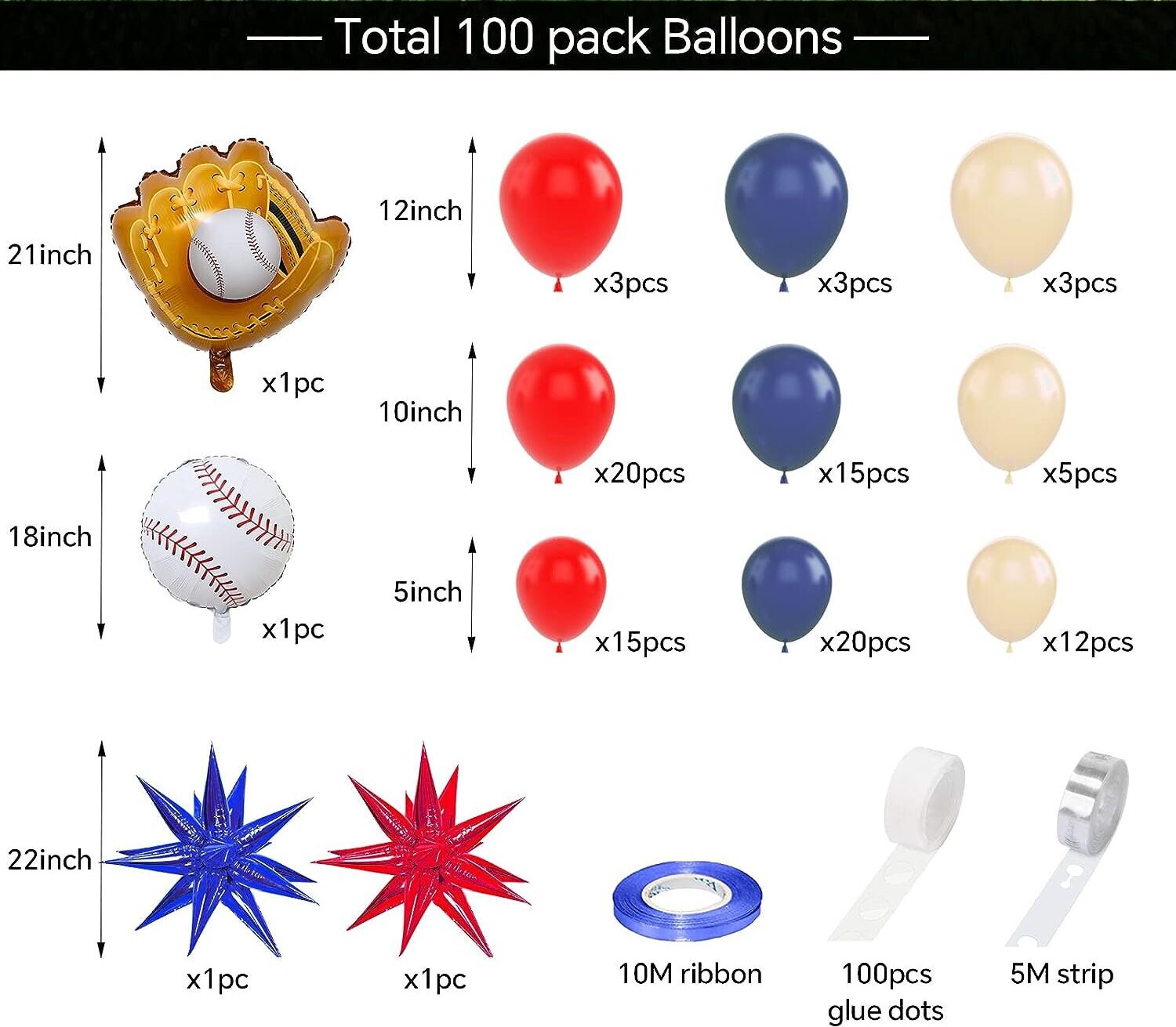 Baseball Balloon Garland Arch Kit, Red and Navy Blue Garland With ...