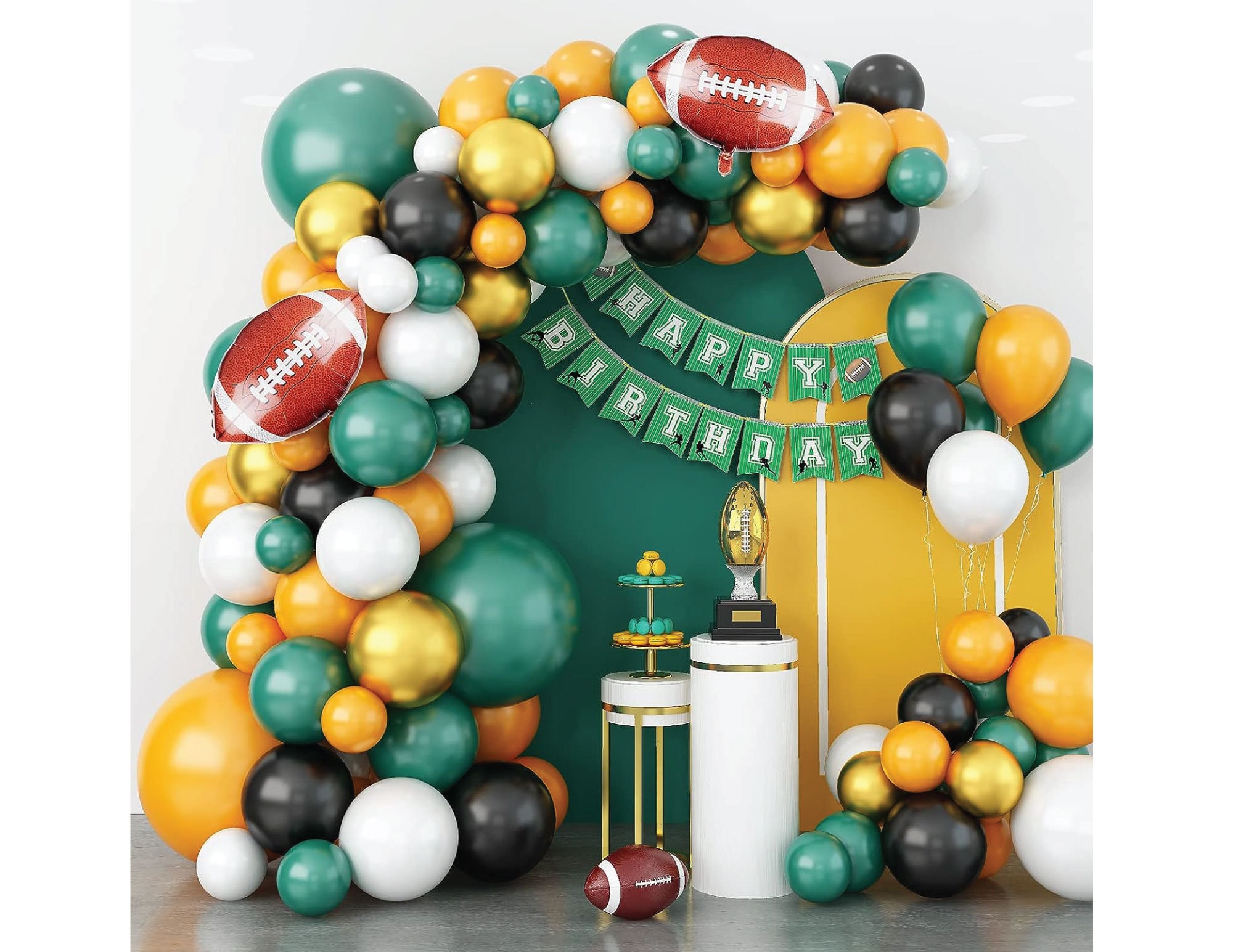 Football Balloon Garland Arch Kit, Dark Green Lemon Yellow Black White ...
