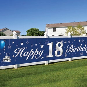 Large 18th Birthday Banner Backdrop Decorations for Men Women Silver ...