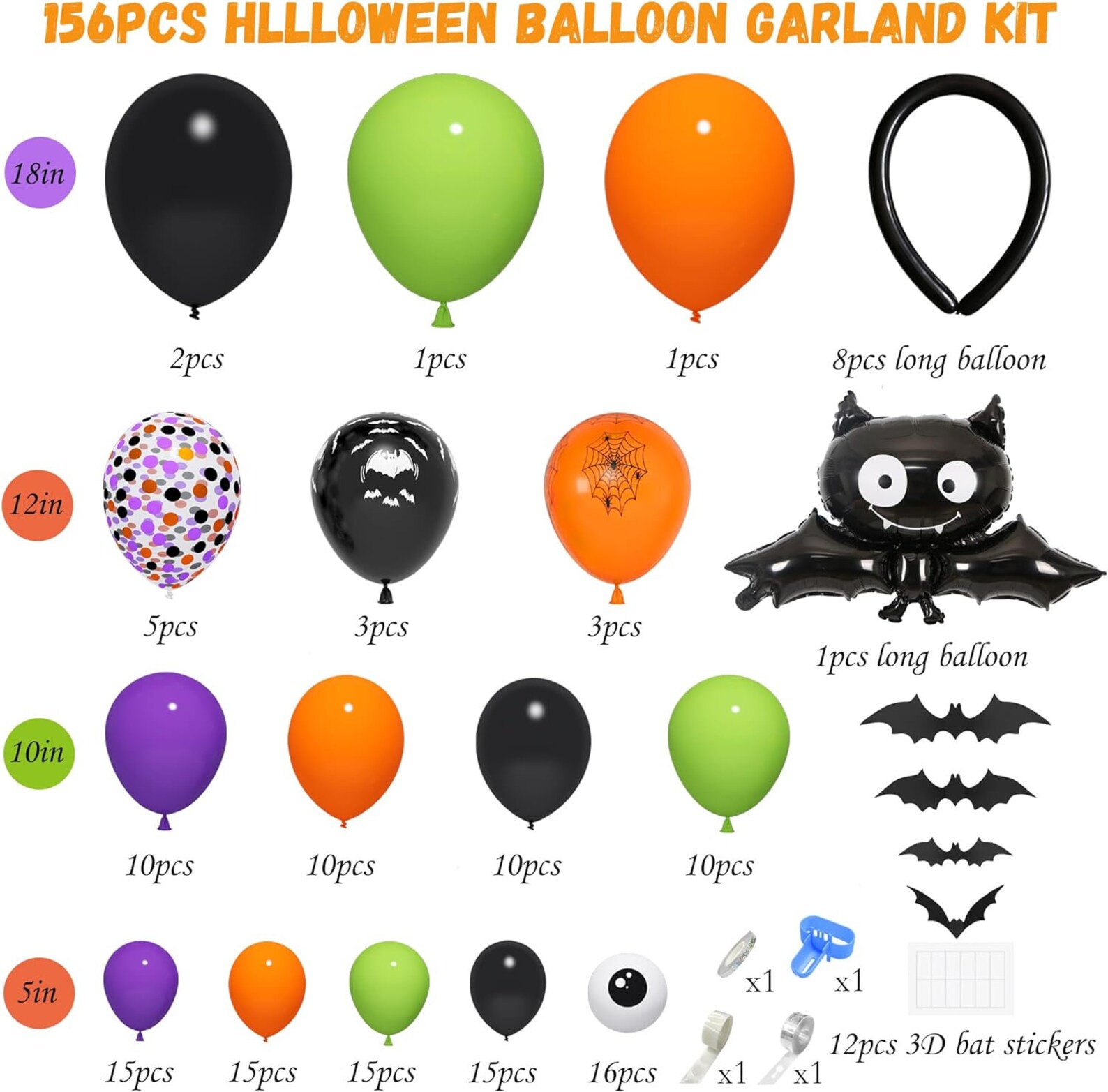 Halloween Balloon Garland Arch Kit 156pcs Orange Black Purple Balloons ...