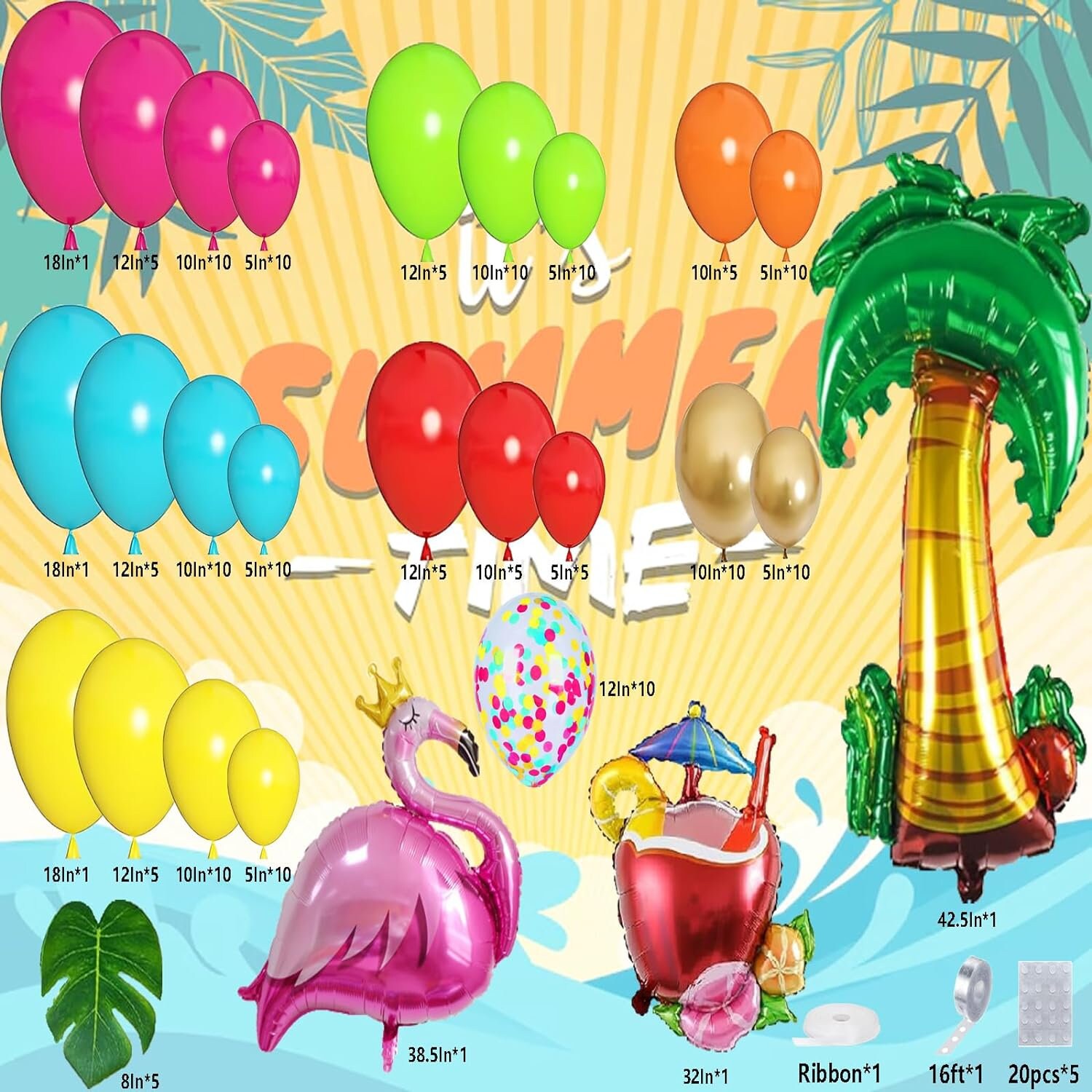 Summer Tropical Balloon Arch Kit, Luau Tropical Flamingo Themed ...