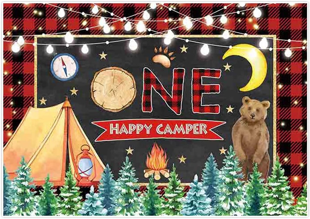 One Happy Camper Backdrop Boy's Forest Camping Birthday Background ...