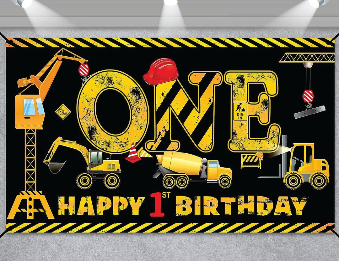 Construction 1st Birthday Backdrop, Dump Truck Digger Zone First ...