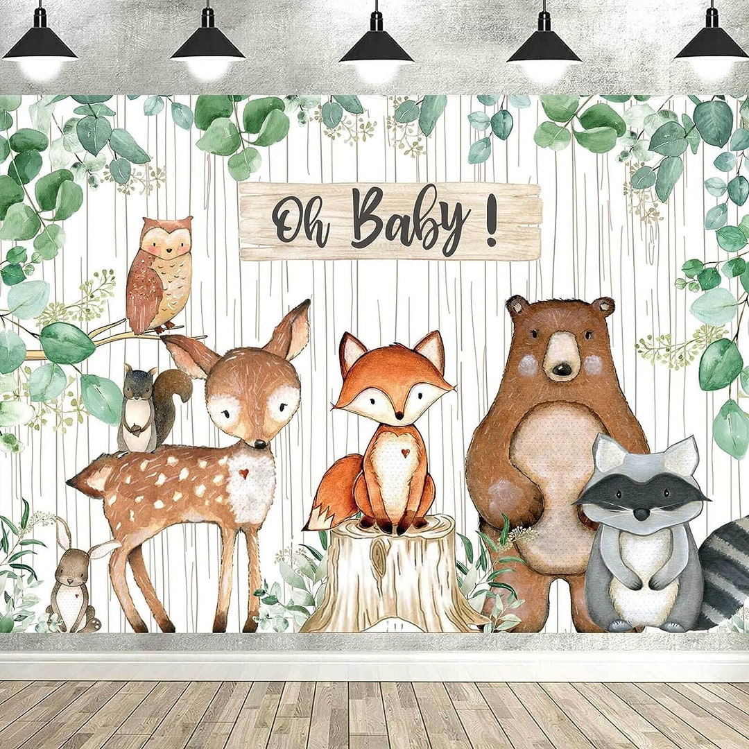 Woodland Baby Shower Backdrop Woodland Animals Oh Baby Vinyl ...