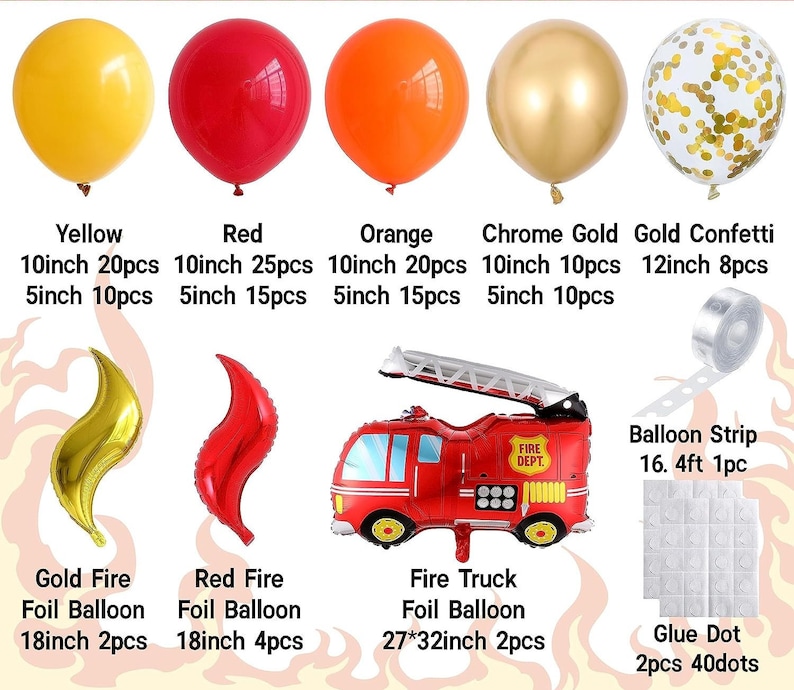 Fire Truck Balloon Garland Arch Kit, Fireman Birthday Party Decorations ...