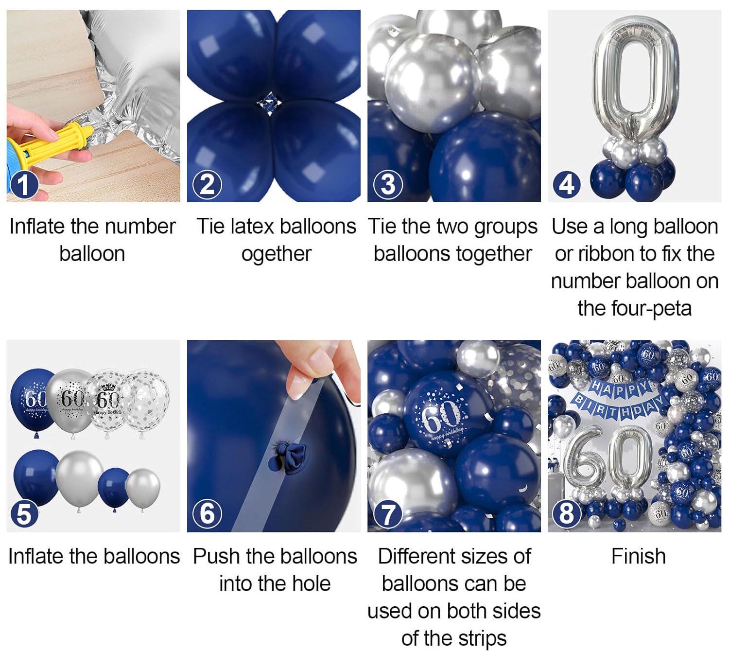 60th Birthday Balloon Garland Arch Blue and Silver 60th Birthday ...