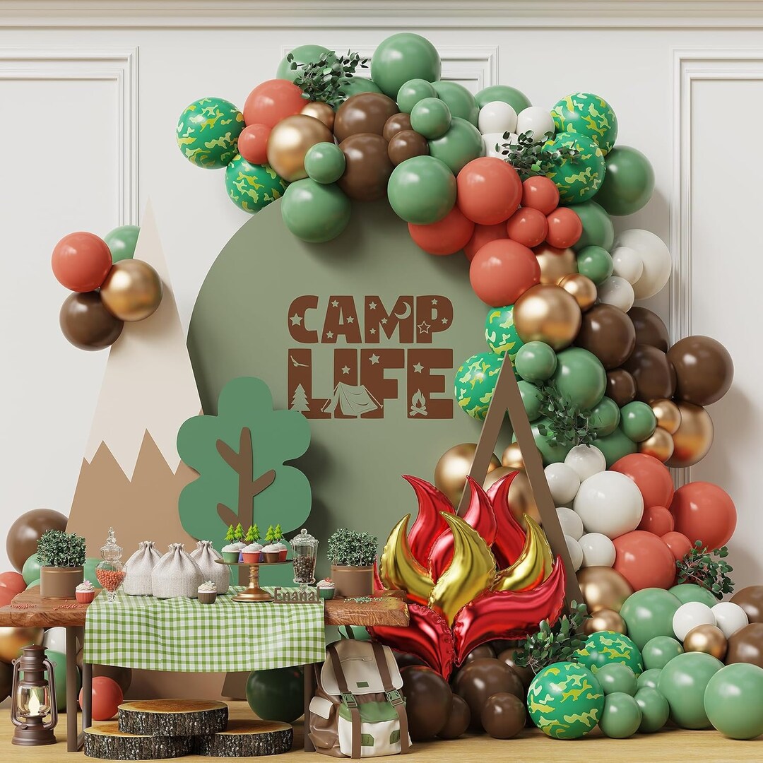 Camping Balloon Garland Arch Kit Sage Green Brown Camouflage Balloons ...