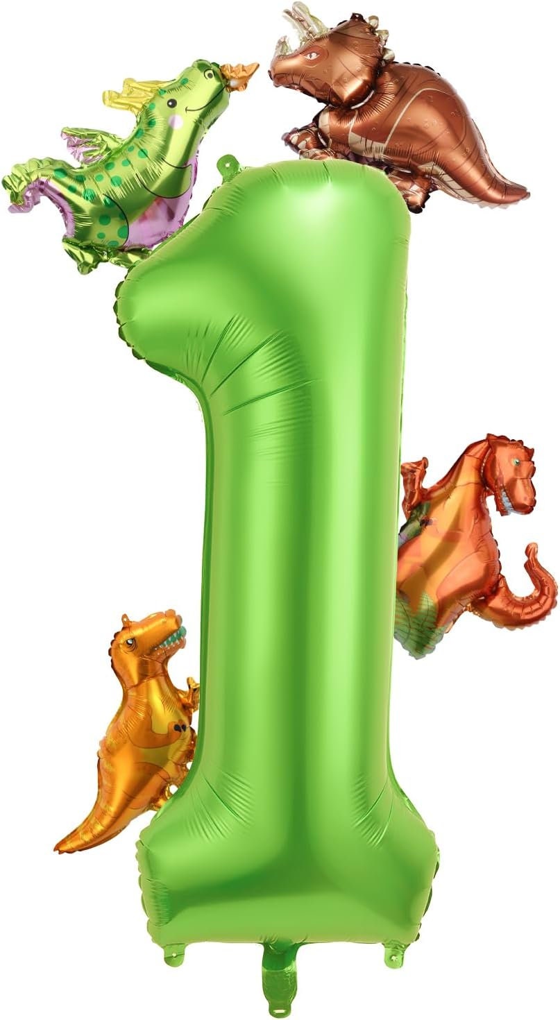 Dinosaur Number Balloon 40 Inch Dinosaur Age Balloon, Green Dinosaur ...