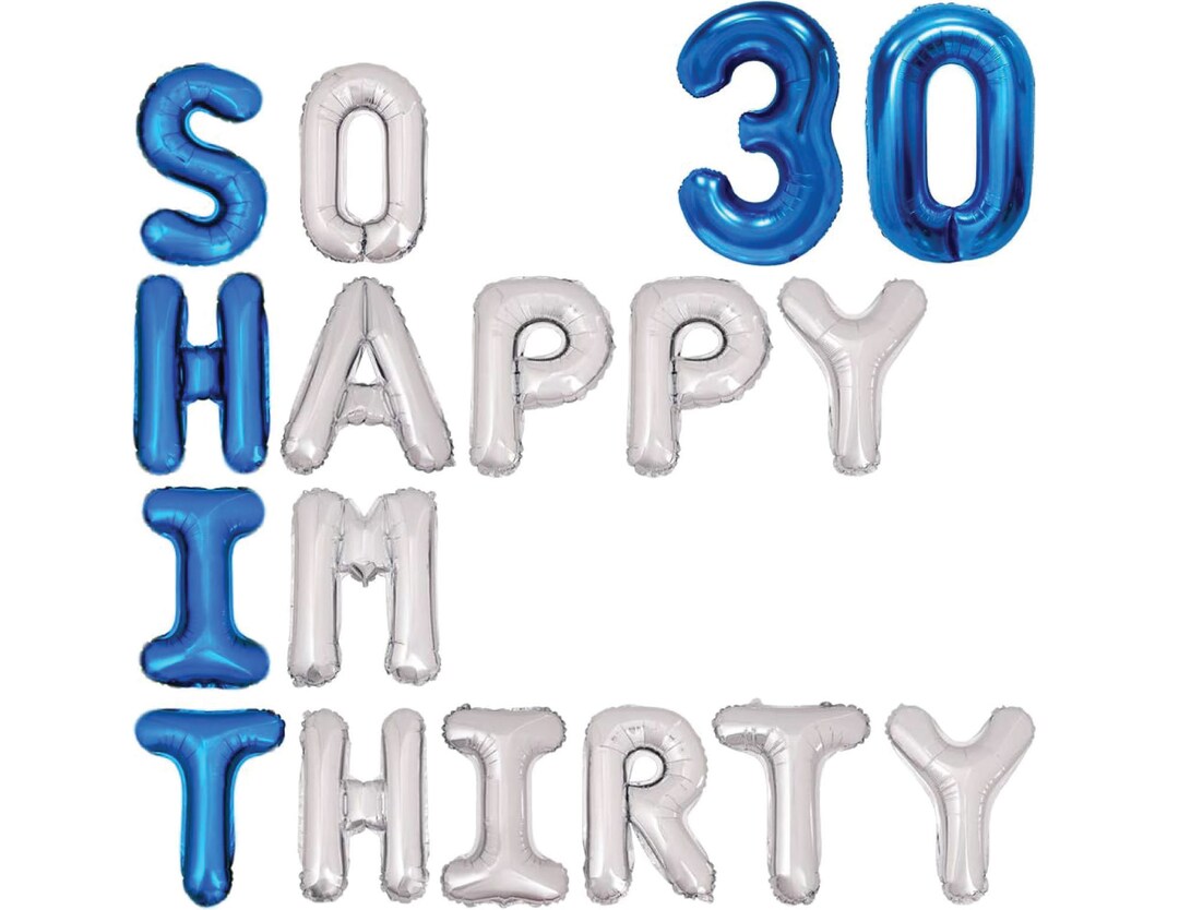 30th Silver and Blue Balloons, 30th Birthday Balloons Funny 30th ...