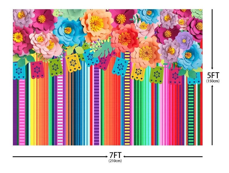 Mexican Theme Party Striped Backdrop Fiesta Cinco De Mayo Paper Flowers ...