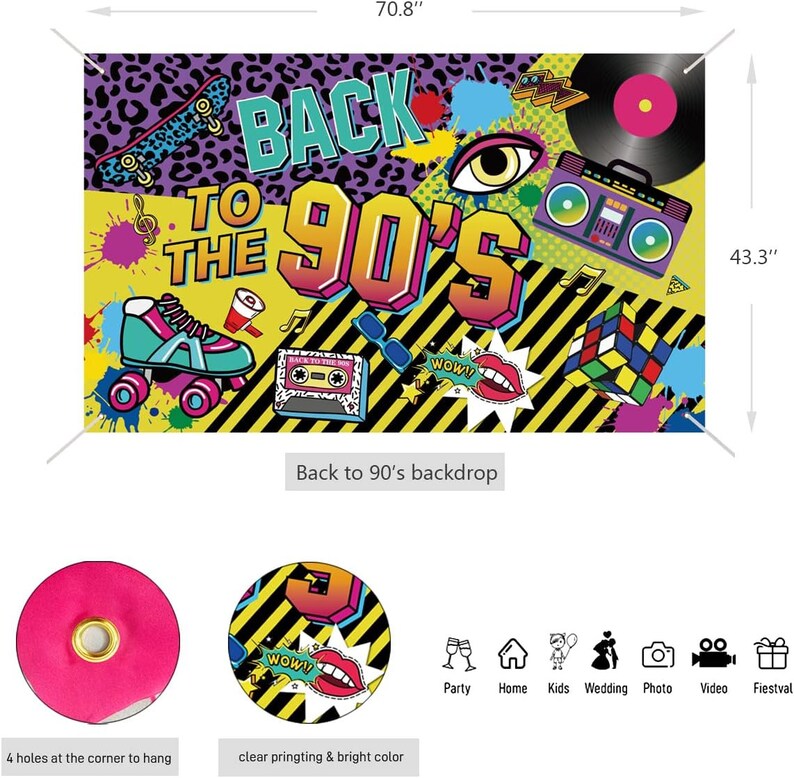 Back to the 90s Backdrop and Balloon Garland Kit Retro Boom - Etsy