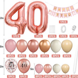 40th Birthday Balloon Garland Arch, Rose Gold 40th Birthday Balloons ...