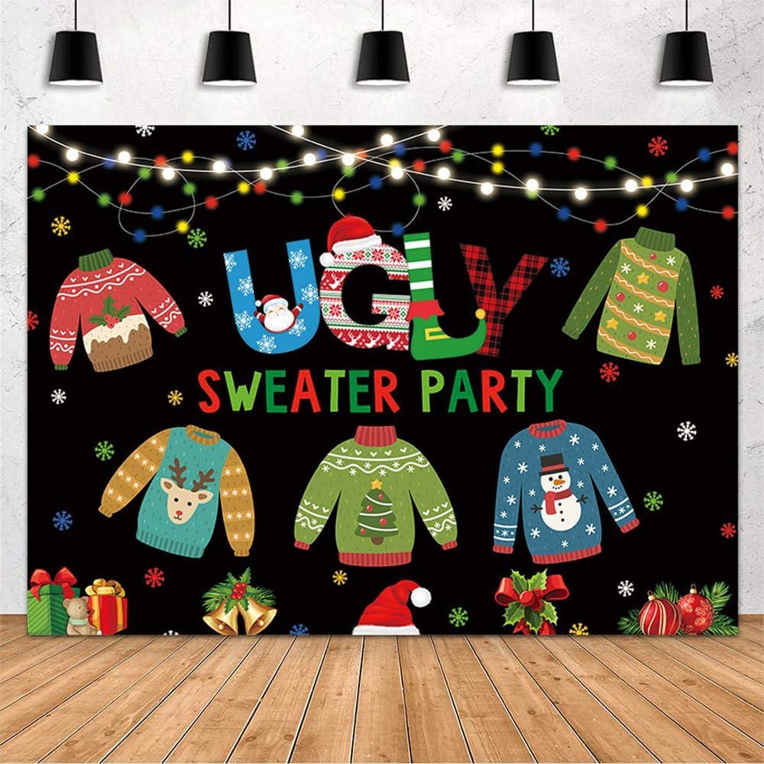 Ugly Sweater Party Backdrop, Christmas Get Ugly Backdrop Banner Vinyl ...