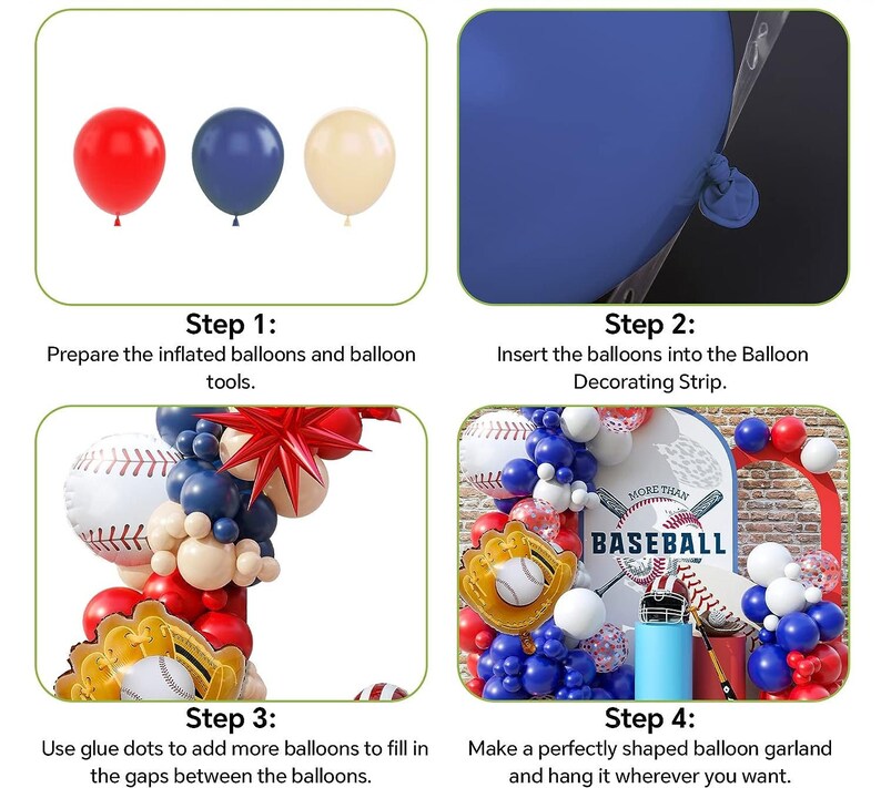 Baseball Balloon Garland Arch Kit, Red and Navy Blue Garland With ...