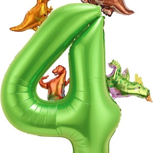 Dinosaur Number Balloon 40 Inch Dinosaur Age Balloon, Green Dinosaur ...