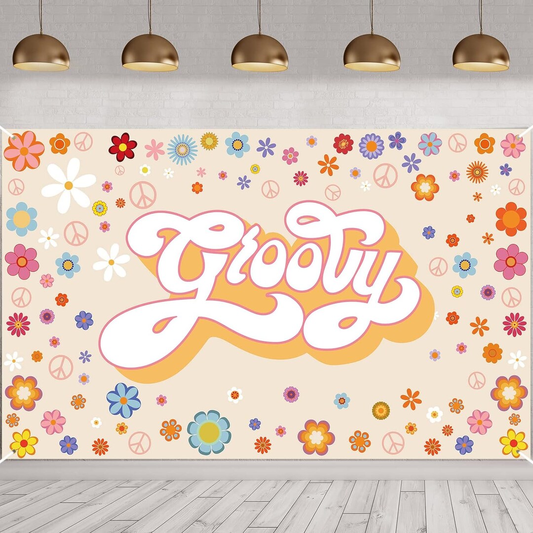 Groovy Backdrop, Girls Hippie Boho Party Photo Background Banner ...