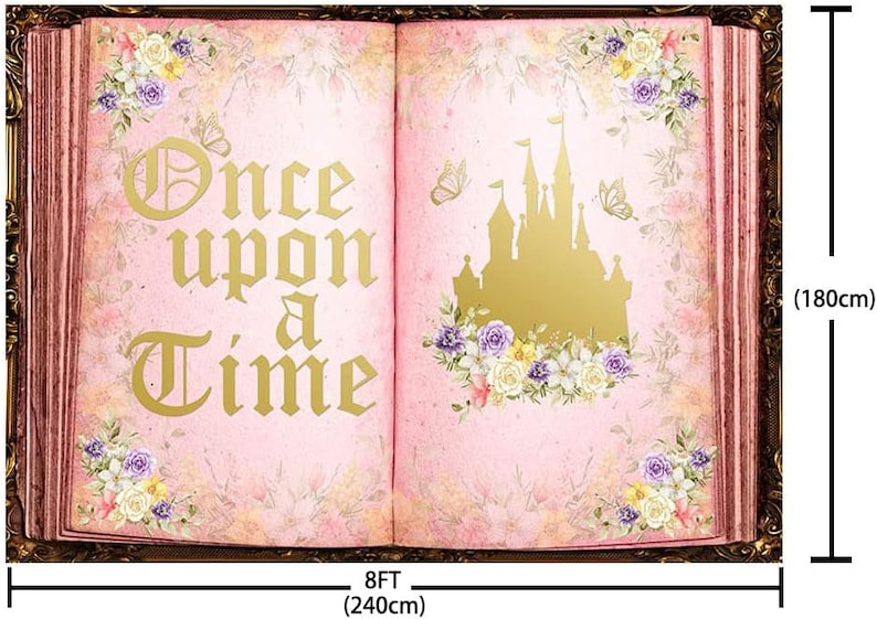 Once Upon a Time Backdrop Banner Pink Floral Gold Castle Princess ...