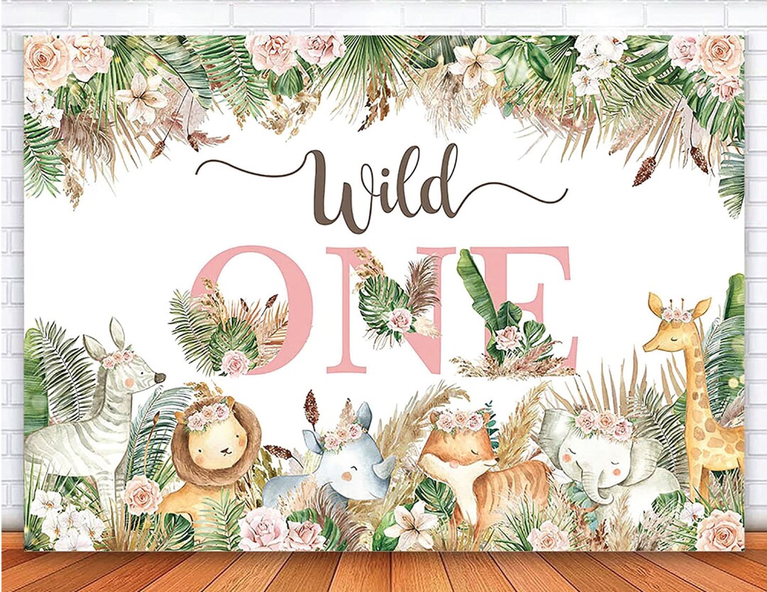 Wild One Backdrop Girl Jungle Safari Animals 1st Birthday Vinyl Photo ...