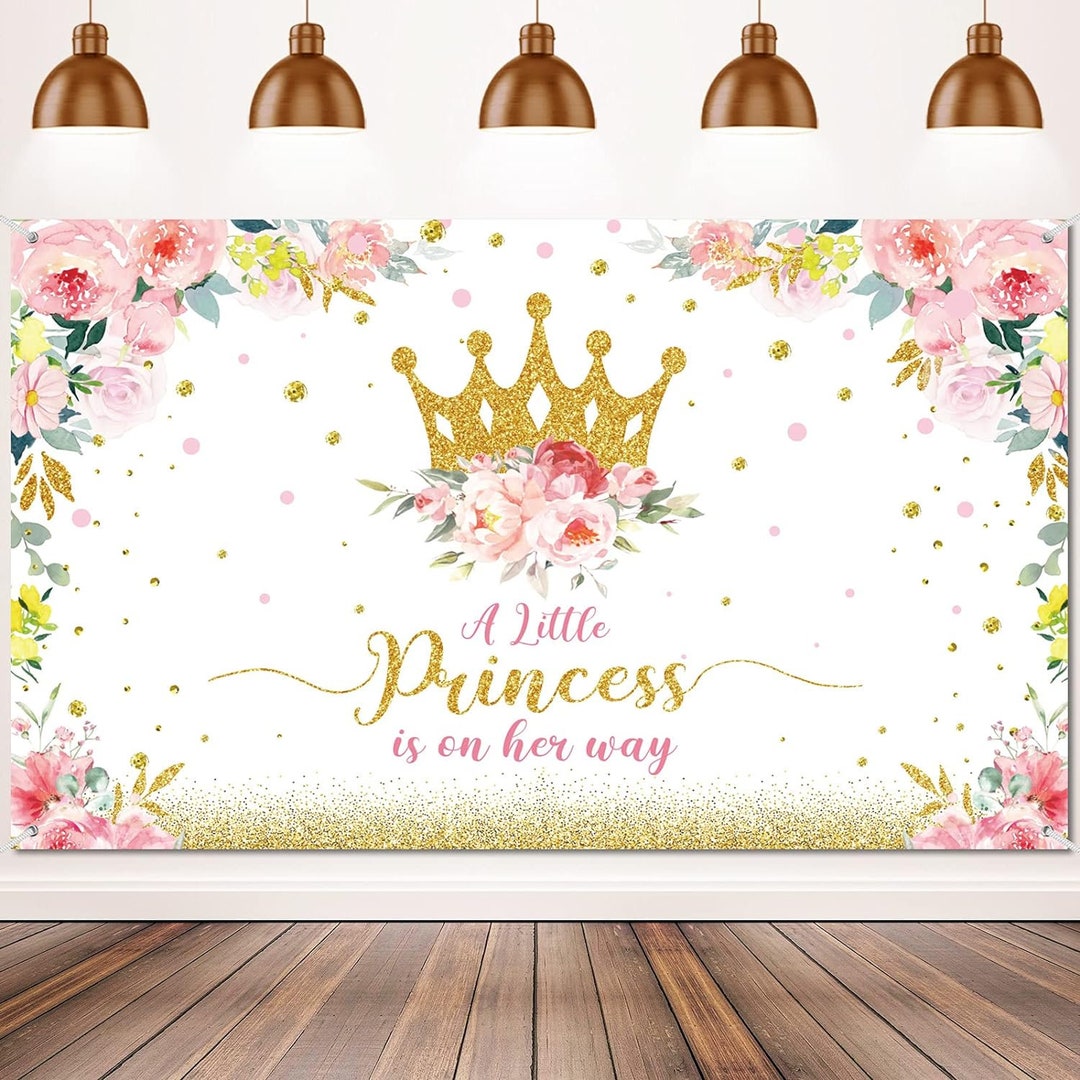 A Little Princess is on the Way Baby Shower Backdrop, Gold Crown ...