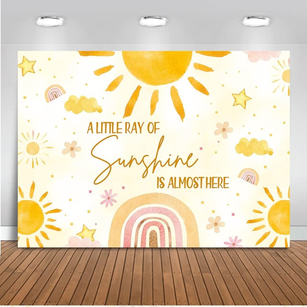 Sunshine Shower Banner Backdrop, Little Ray of Sunshine is Almost Due Baby Shower Backdrop, Boho ...