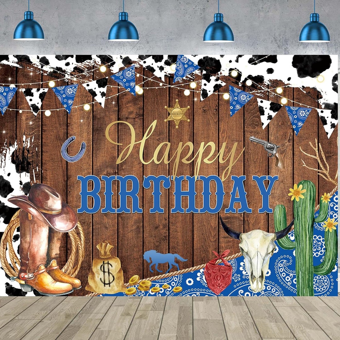 Western Cowboy Birthday Backdrop Boys Rustic West Rodeo Boot Cowboy ...
