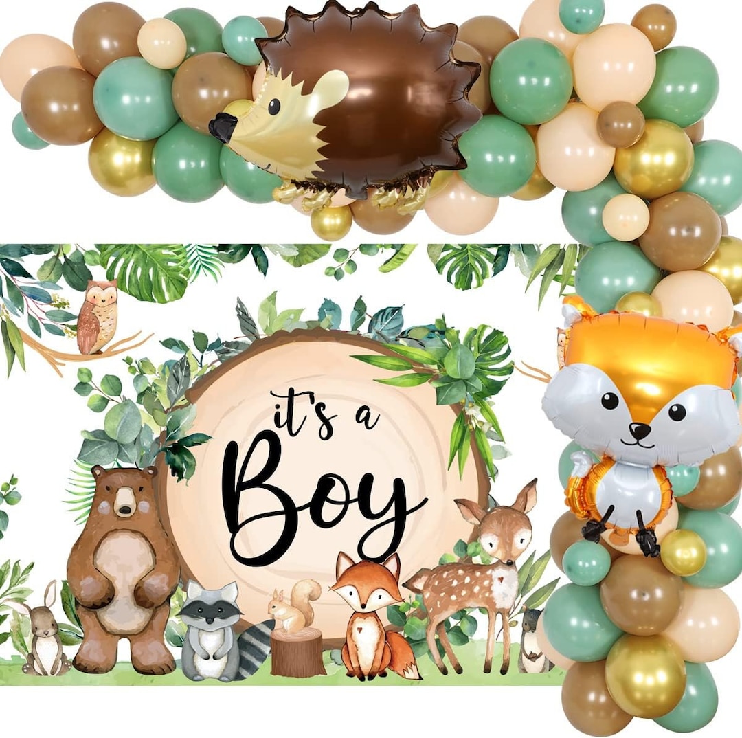 Woodland Animals Baby Shower Backdrop and Balloon Garland Arch ...
