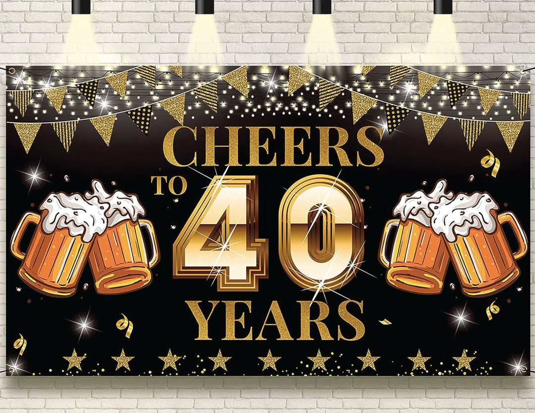 Cheers to 40 Years Backdrop Banner Decorations for Men Women Black Gold ...