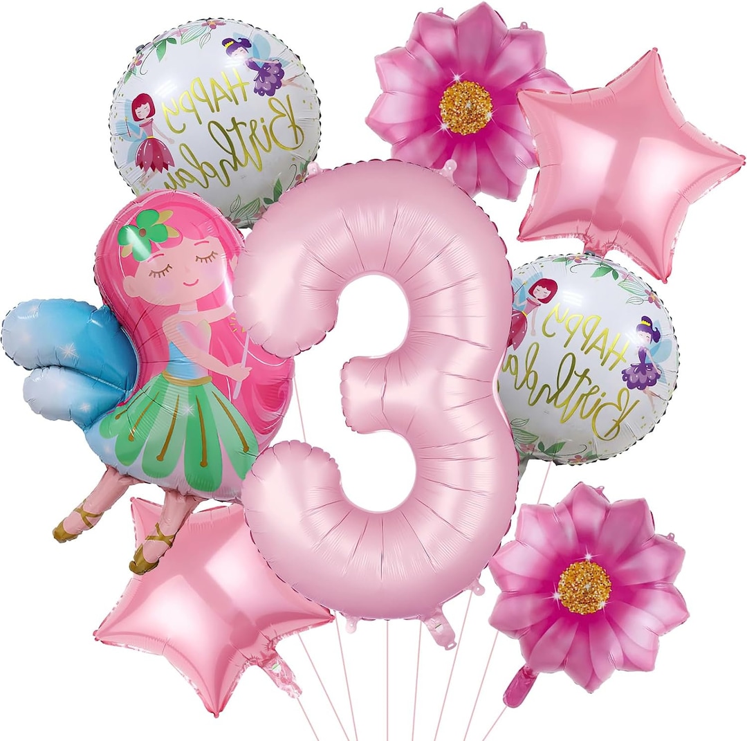 Fairy Princess 3rd Birthday Balloons, Pink Princess Balloons, Floral ...