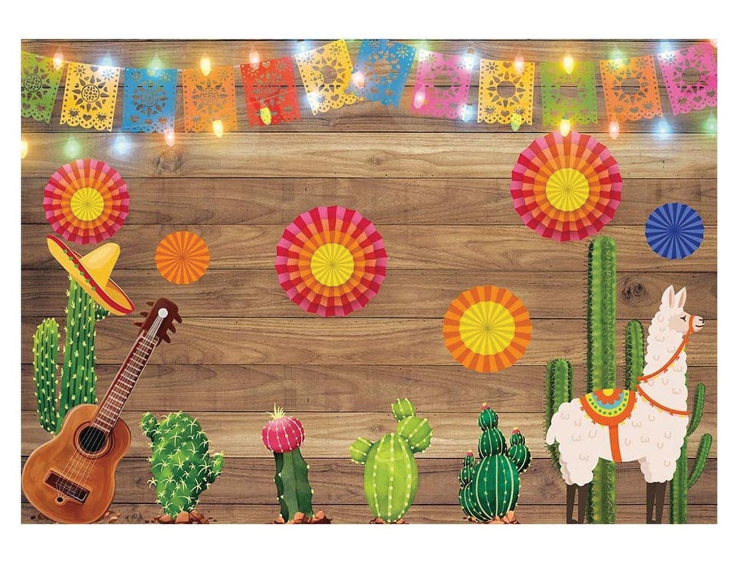 Mexican Fiesta Theme Backdrop, Mexico Cactus Guitar Party Background ...