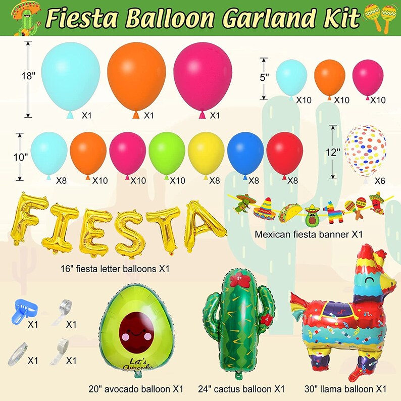 Mexican Fiesta Balloon Arch Garland Kit 115pcs Fiesta Party - Etsy