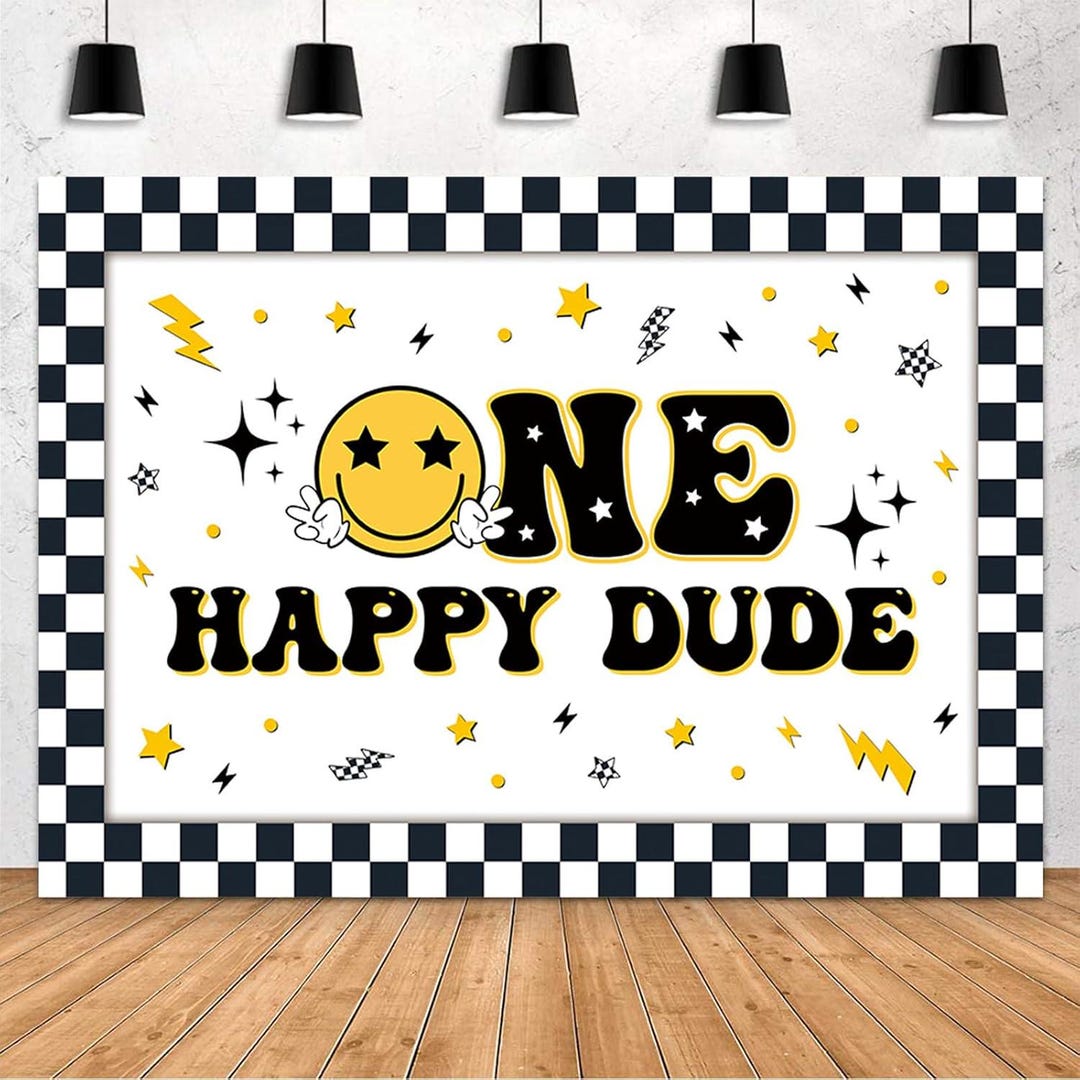 One Happy Dude Backdrop Boys Smiley Face 1st Birthday Vinyl Photo ...
