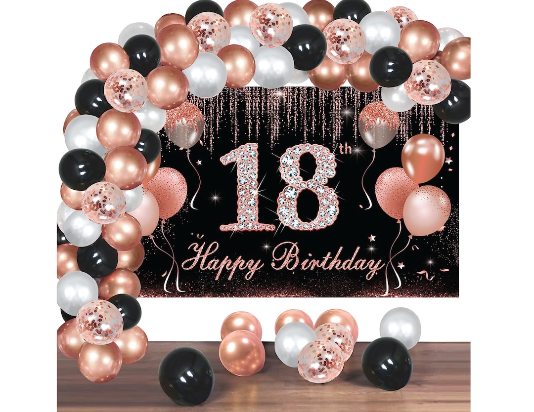 18th Birthday Banner Backdrop Decorations With Confetti Balloon Arch ...