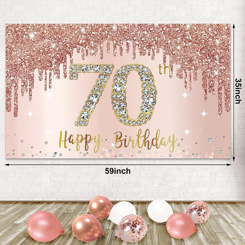 70th Birthday Backdrop and Balloon Garland Arch Decorations Rose Gold ...