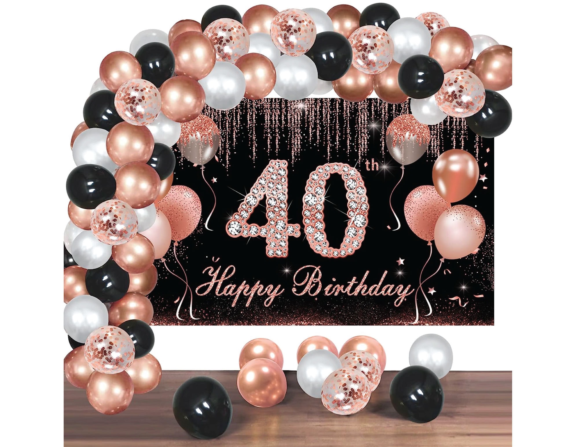 40th Birthday Banner Backdrop Decorations With Confetti Balloon Arch ...