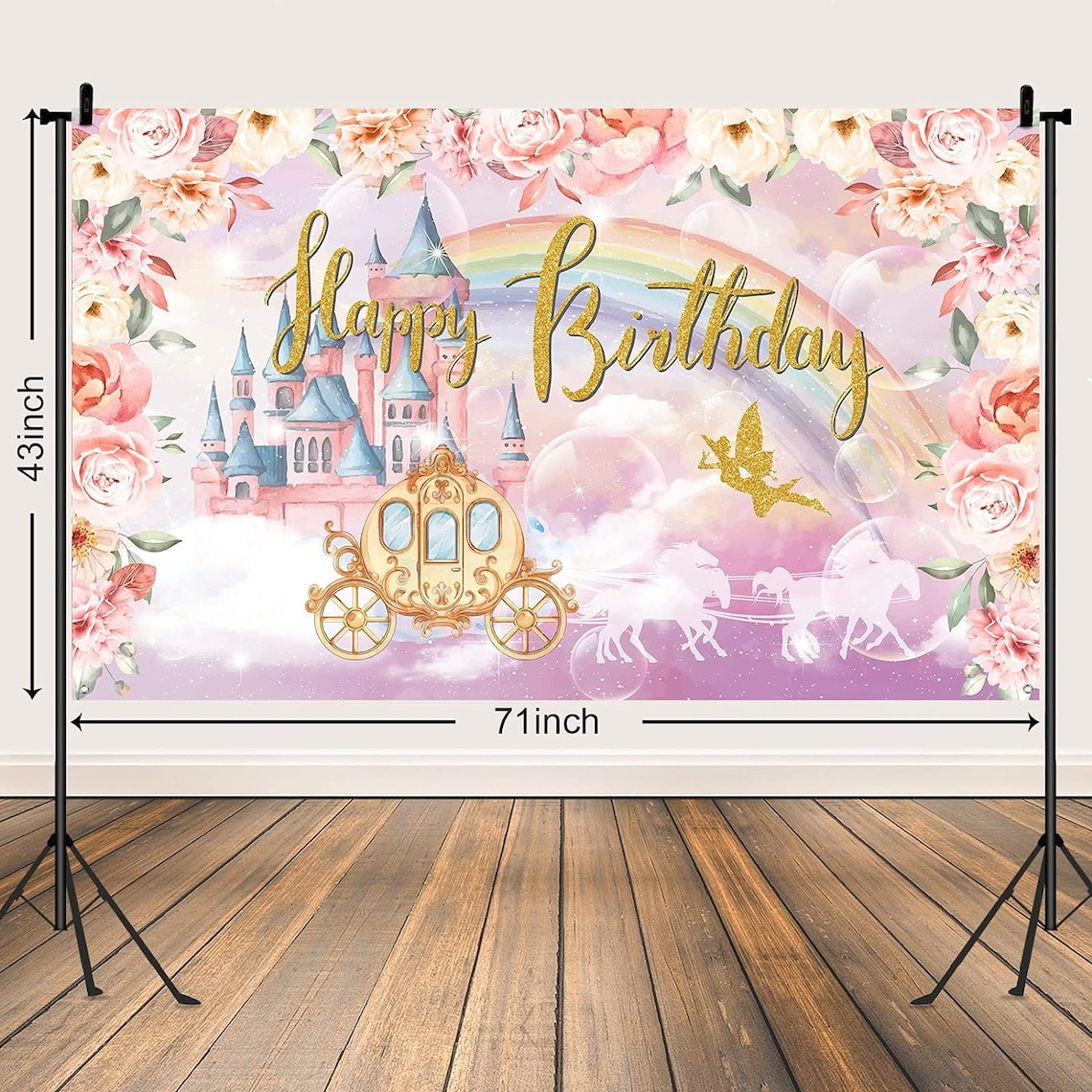 Princess Birthday Backdrop Pink and Gold Royal Castle - Etsy