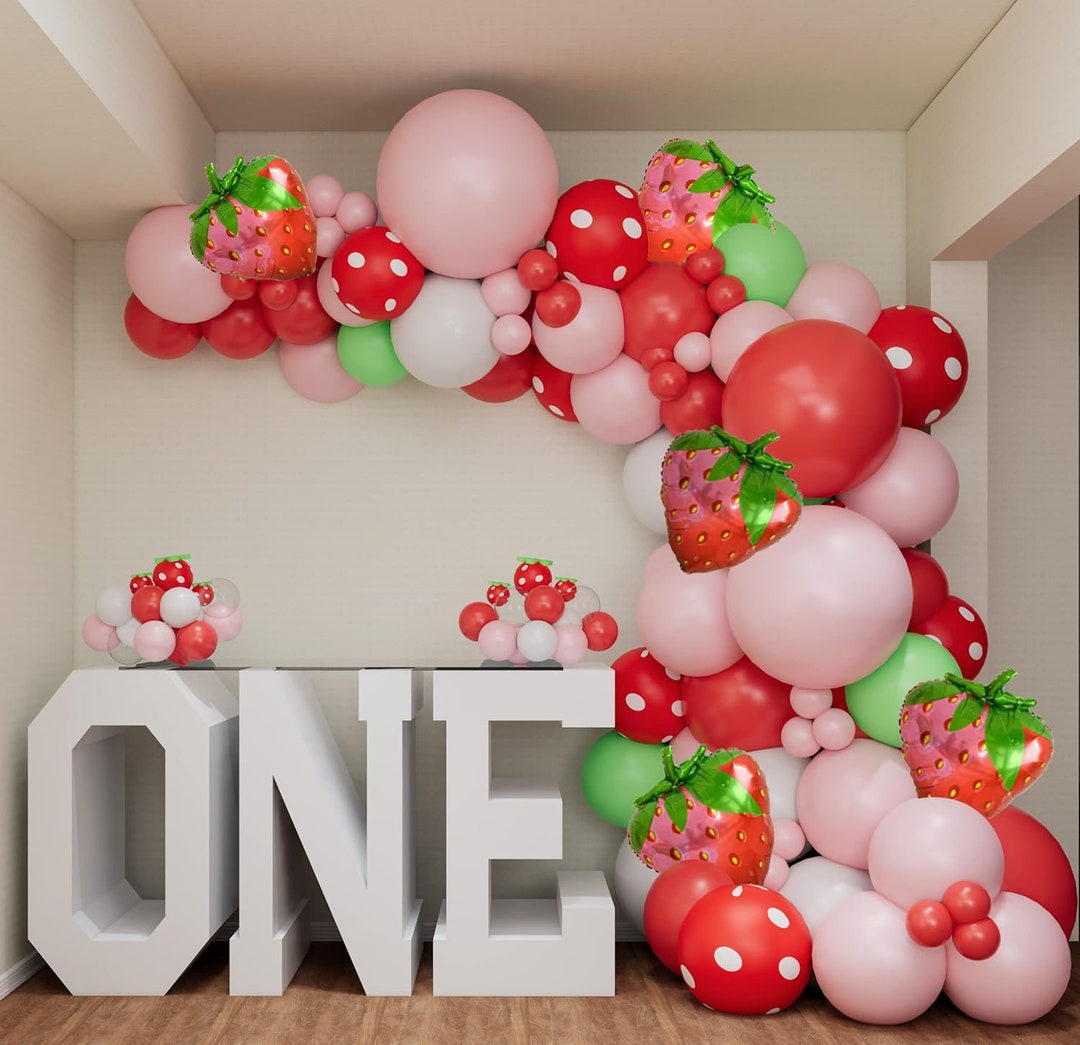 Strawberry Balloon Garland Arch Kit, Berry First Birthday Balloons ...