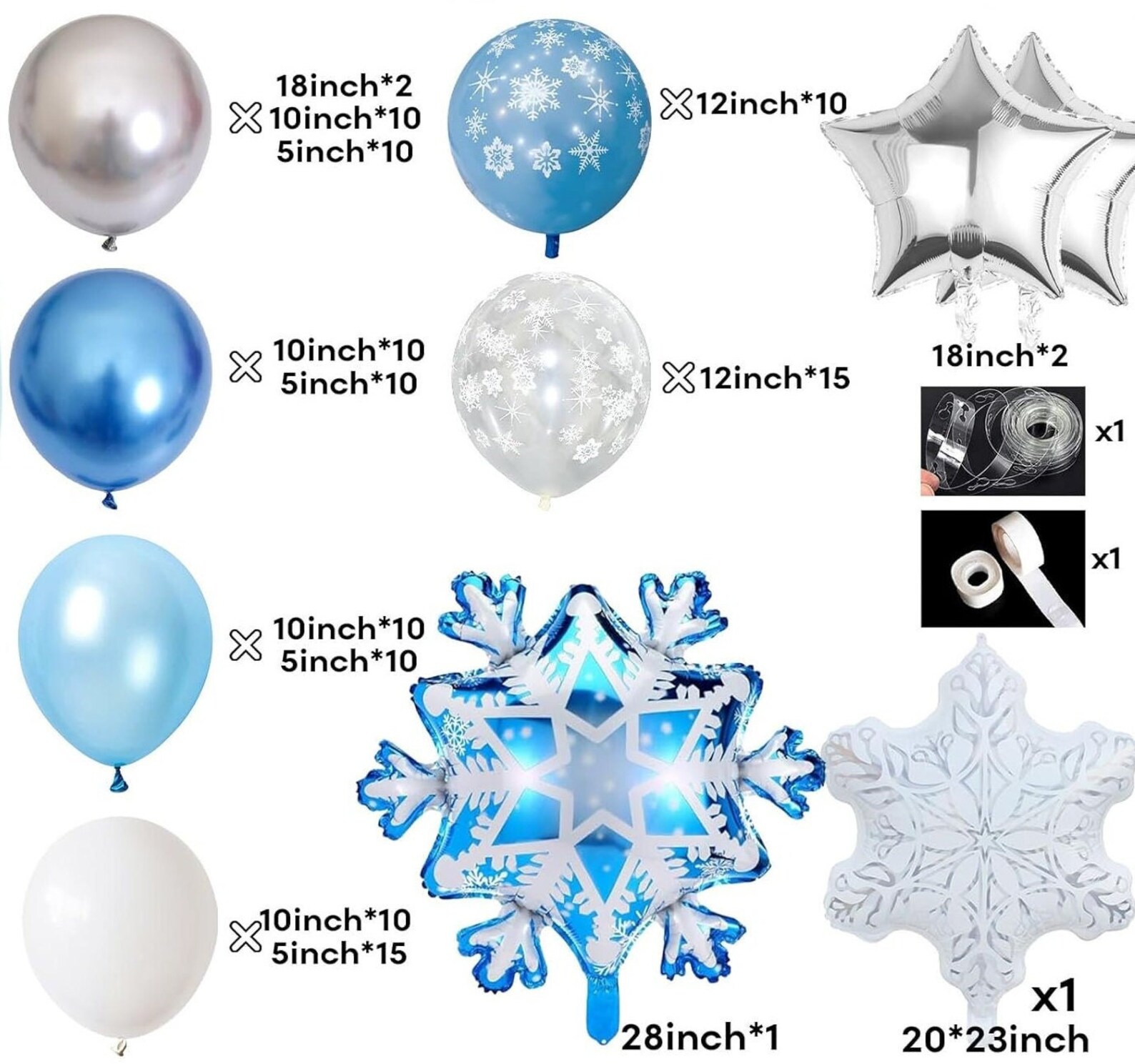 Winter Snowflakes Balloon Garland Arch Kit Blue Silver White Snowflakes ...