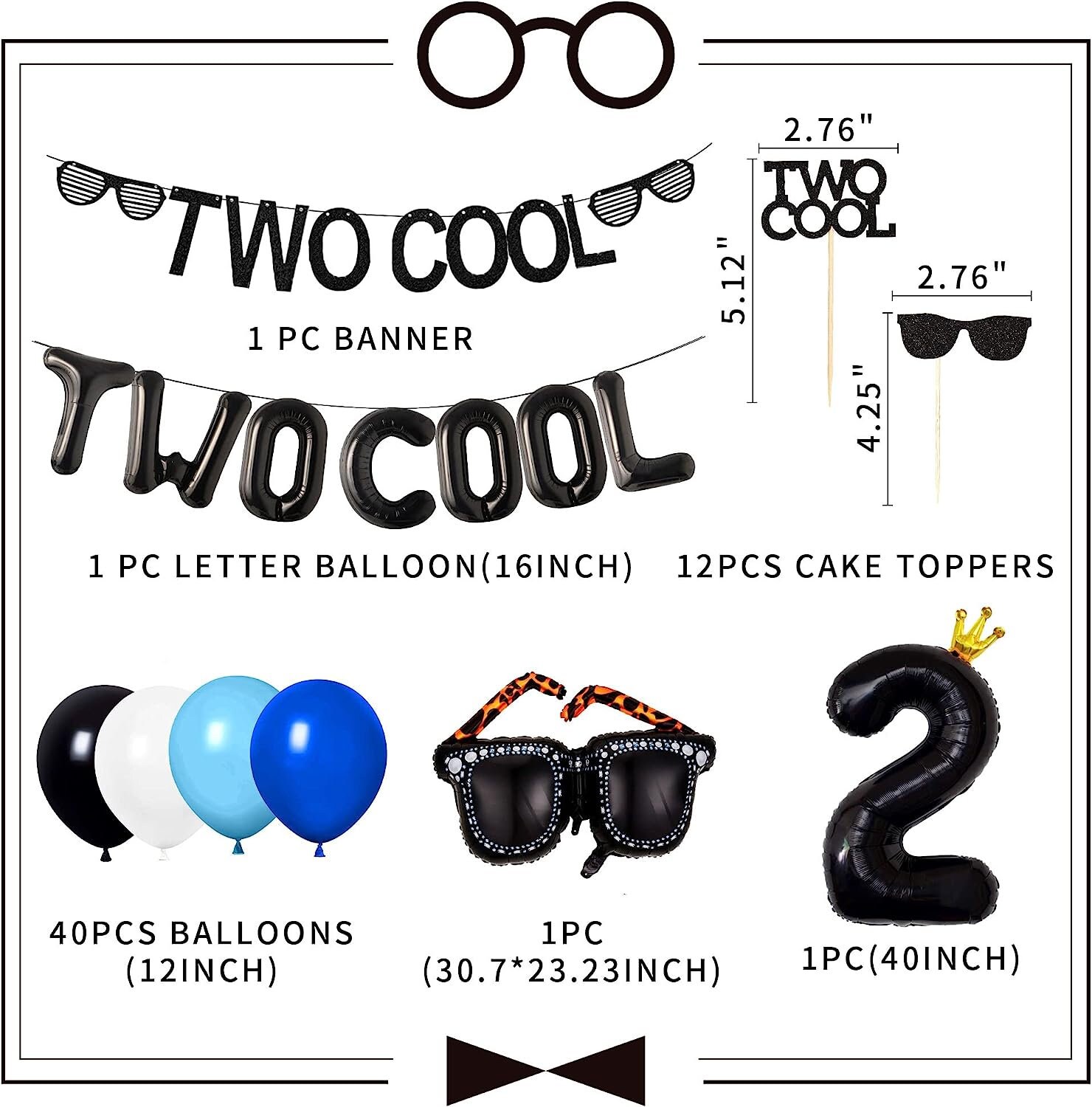 Two Cool Birthday Balloon Decorations Two Cool Banner Balloons Black ...