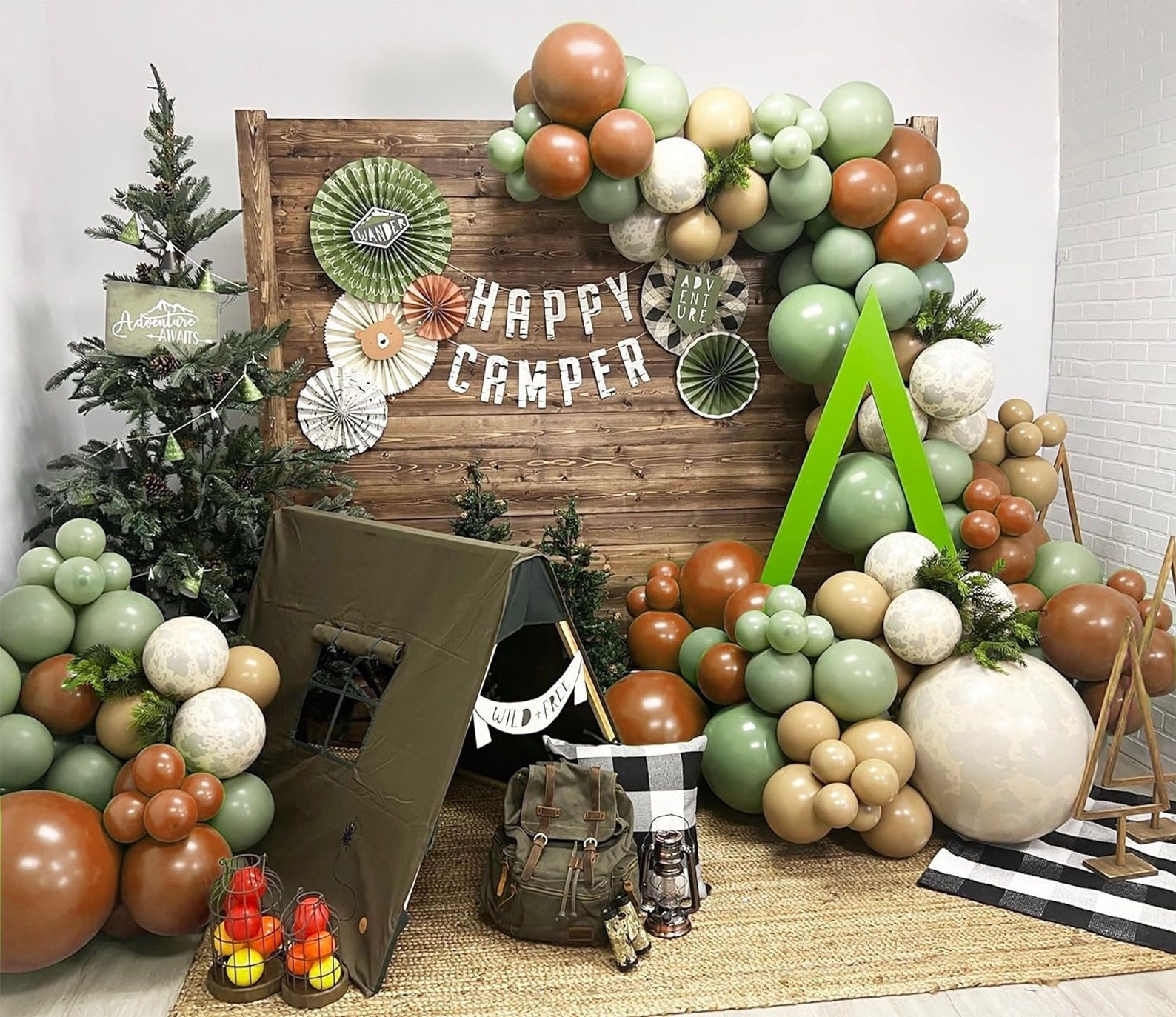 Camping Balloon Garland Arch Kit Sage Green Brown Camouflage - Etsy