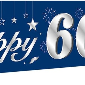 Large 60th Birthday Banner Backdrop Decorations for Men Women Silver ...