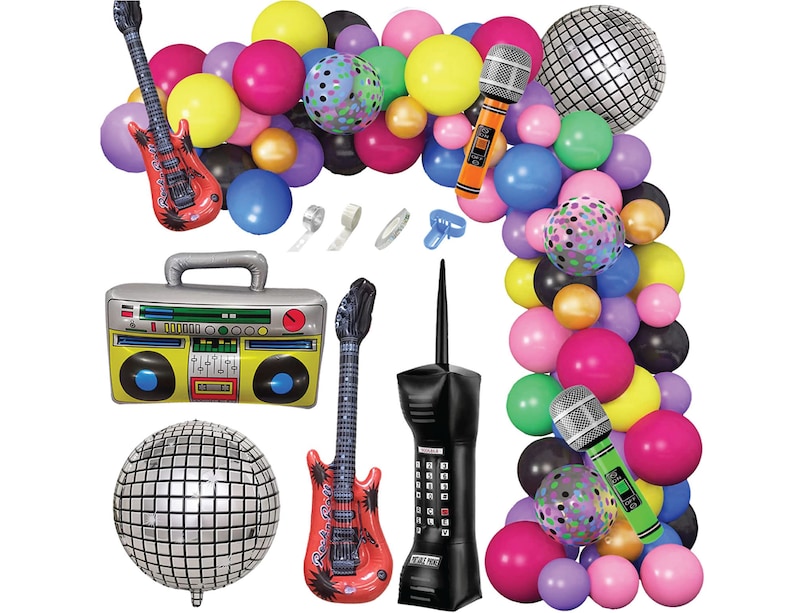 80s 90s Balloon Garland Kit, Disco Ball Radio Boom Box Retro Mobile ...