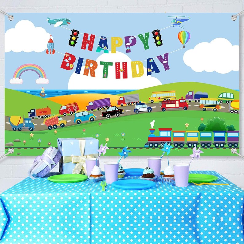 Transportation Birthday Backdrop Banner Train Birthday Party - Etsy