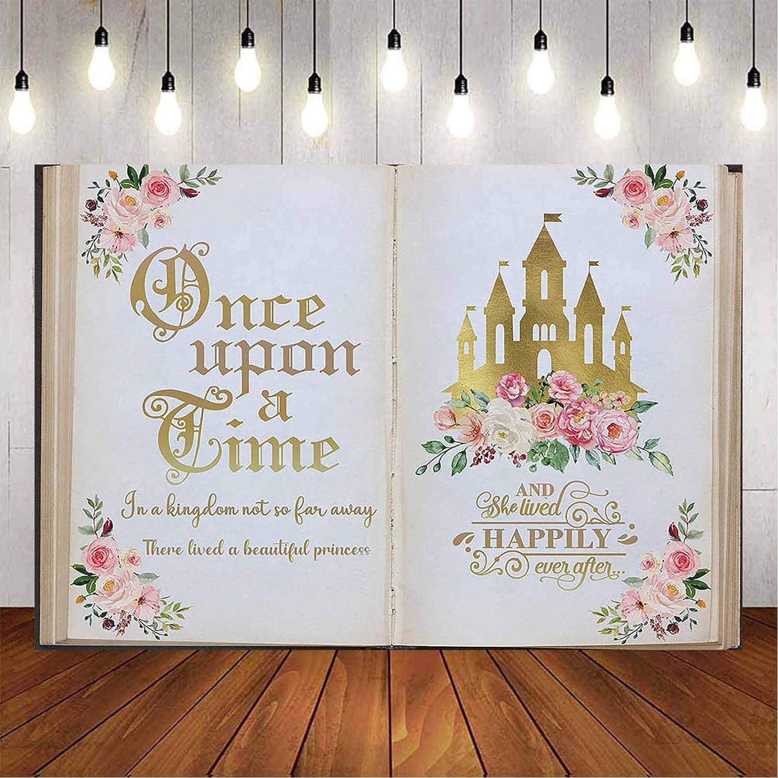 Once Upon a Time Backdrop Banner Pink Floral Gold Castle - Etsy