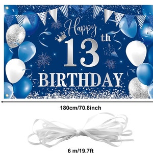 13th Birthday Banner Backdrop Decorations for Girl Boy Blue Silver ...