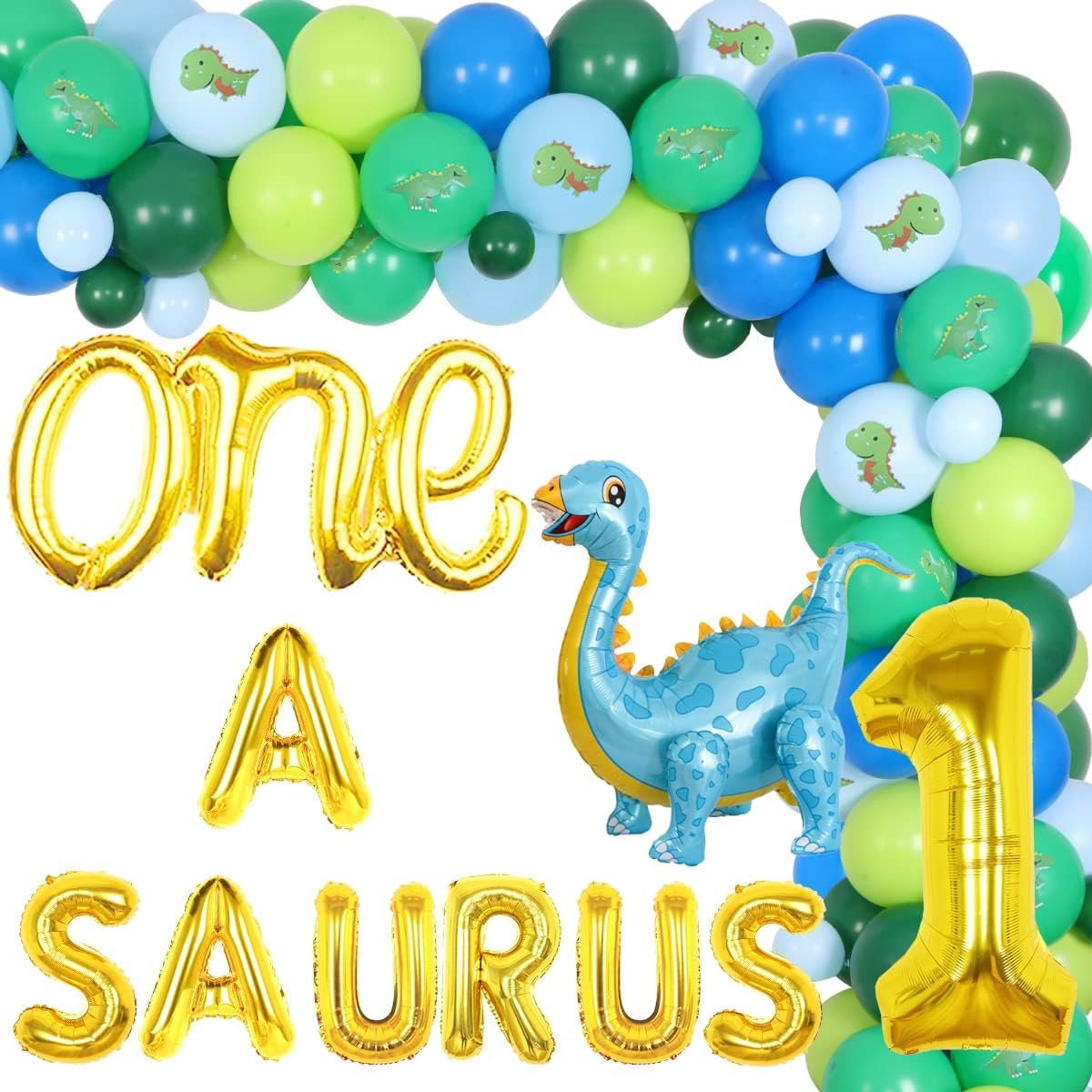 Dinosaur 1st Birthday Balloon Garland Arch Kit, One A Saurus Birthday ...